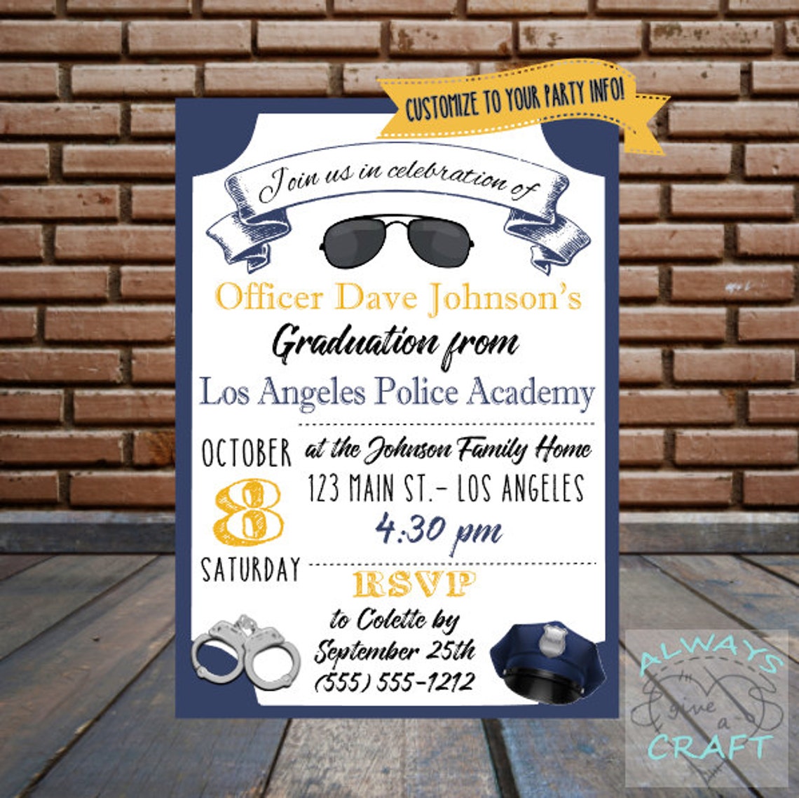 Police Academy Graduation Party Invitation 5x7 - Digital File ...