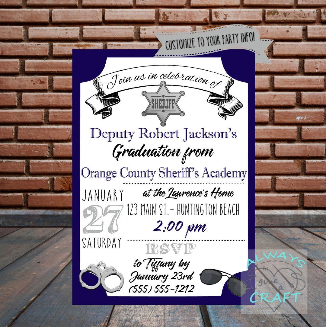 Sheriff's Academy Graduation Party Invitation 5x7 Navy & Silver ...