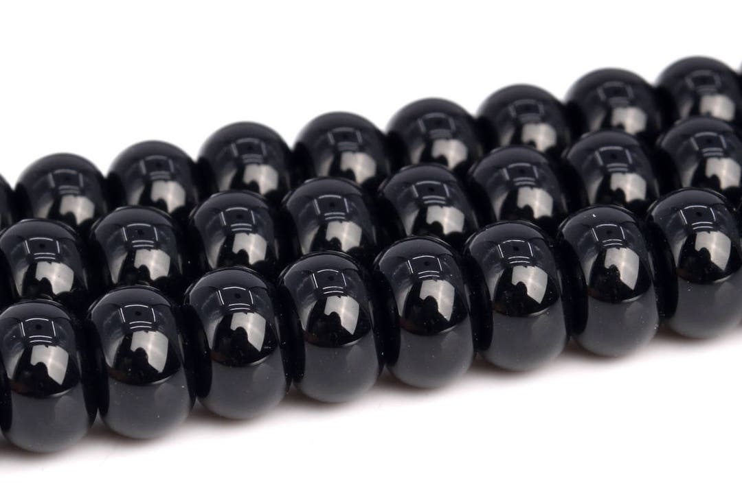 Black Agate Beads Grade AAA Genuine Natural Gemstone Rondelle Loose ...