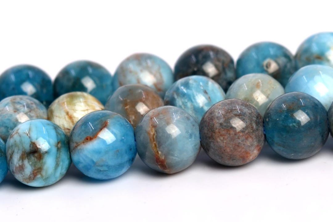 Blue Apatite Beads Genuine Natural Gemstone Round Loose Beads 5MM 6MM ...