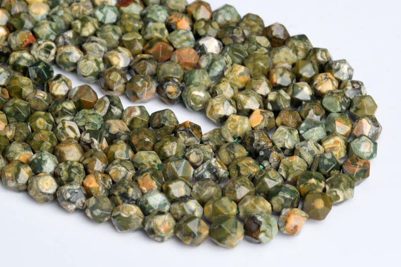 Rainforest Rhyolite Beads Star Cut Faceted Grade AAA Genuine Natural ...