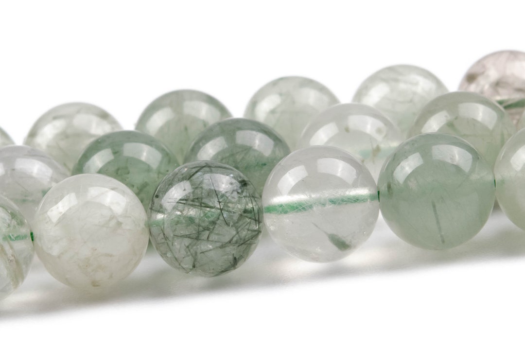 Green Rutilated Quartz Beads Genuine Natural Grade A Gemstone Round ...