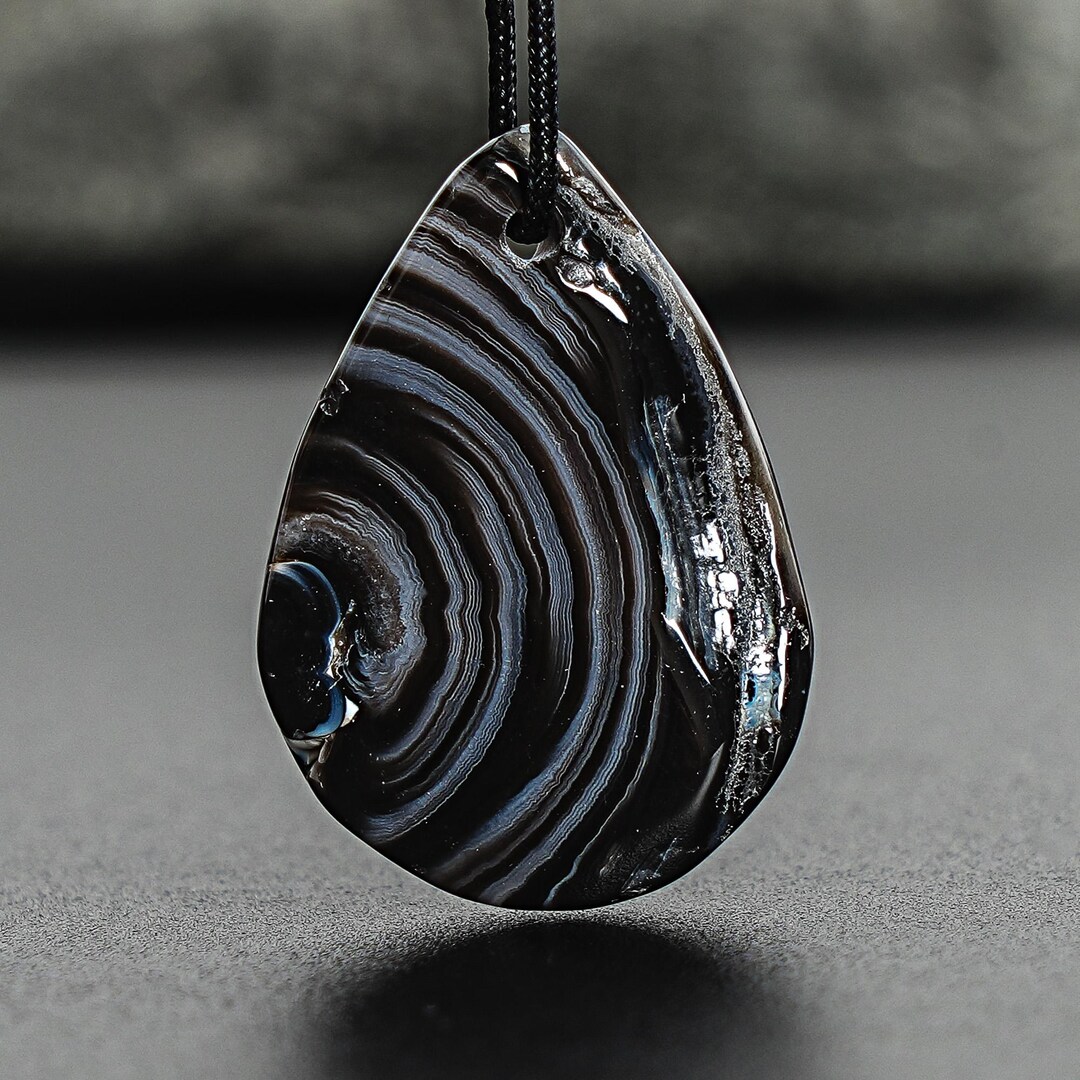Unique Natural Pacific Agate Pendant Grade A 29X21X5MM Black Blue ...