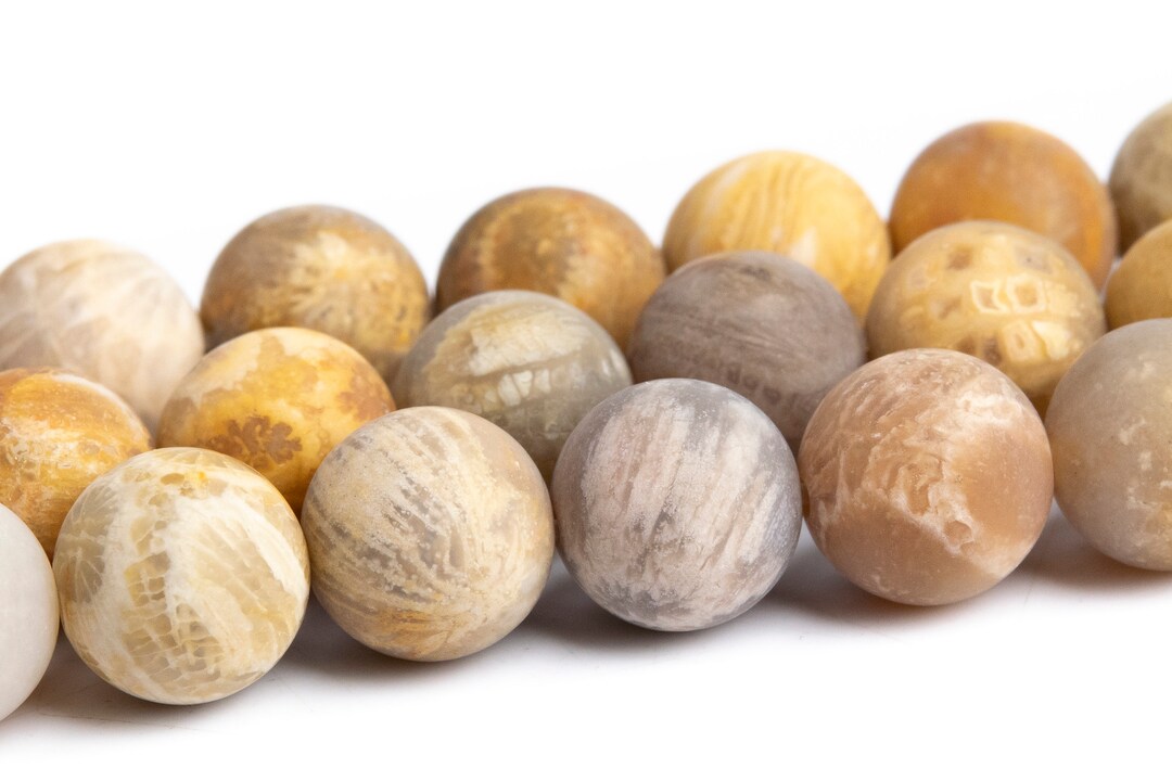 Matte Coral Fossil Jasper Beads Grade A Genuine Natural Gemstone Round ...