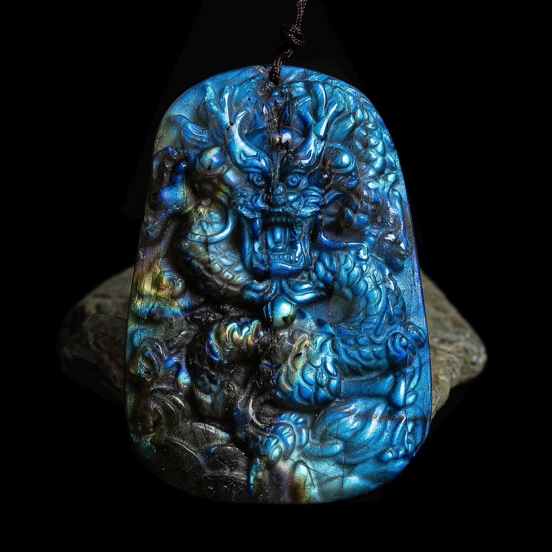 Genuine Natural Rainbow Flash Labradorite Majestic Chinese Dragon ...