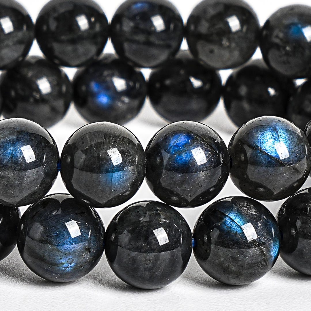 9-10MM Black Labradorite Beads Bracelet Genuine Natural Gemstone Round ...