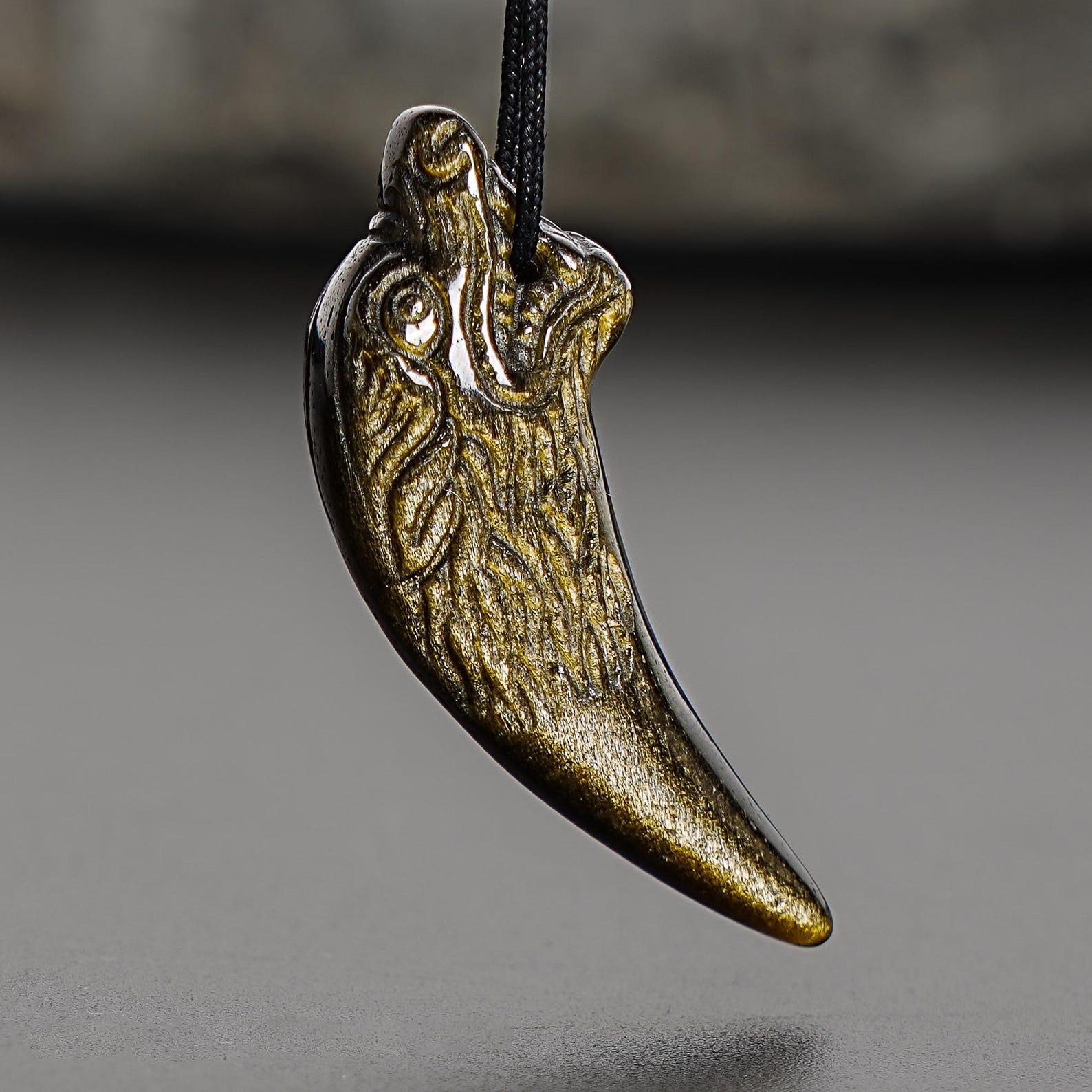 Genuine Natural Golden Obsidian Cute Wolf Tooth Pendant Grade AAA ...