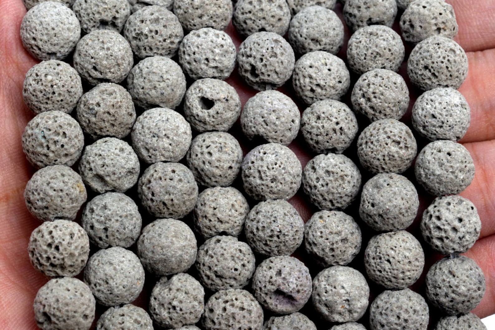 10MM Gray Volcanic Lava Beads Grade A Natural Gemstone Full Strand ...