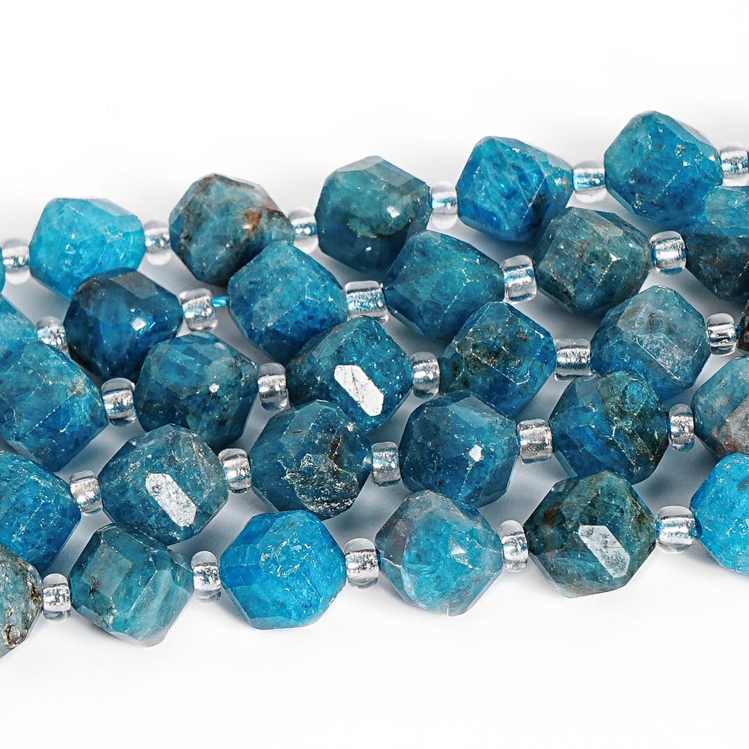 8MM Blue Apatite Beads Grade AA Faceted Cube Gemstone Loose Beads 15