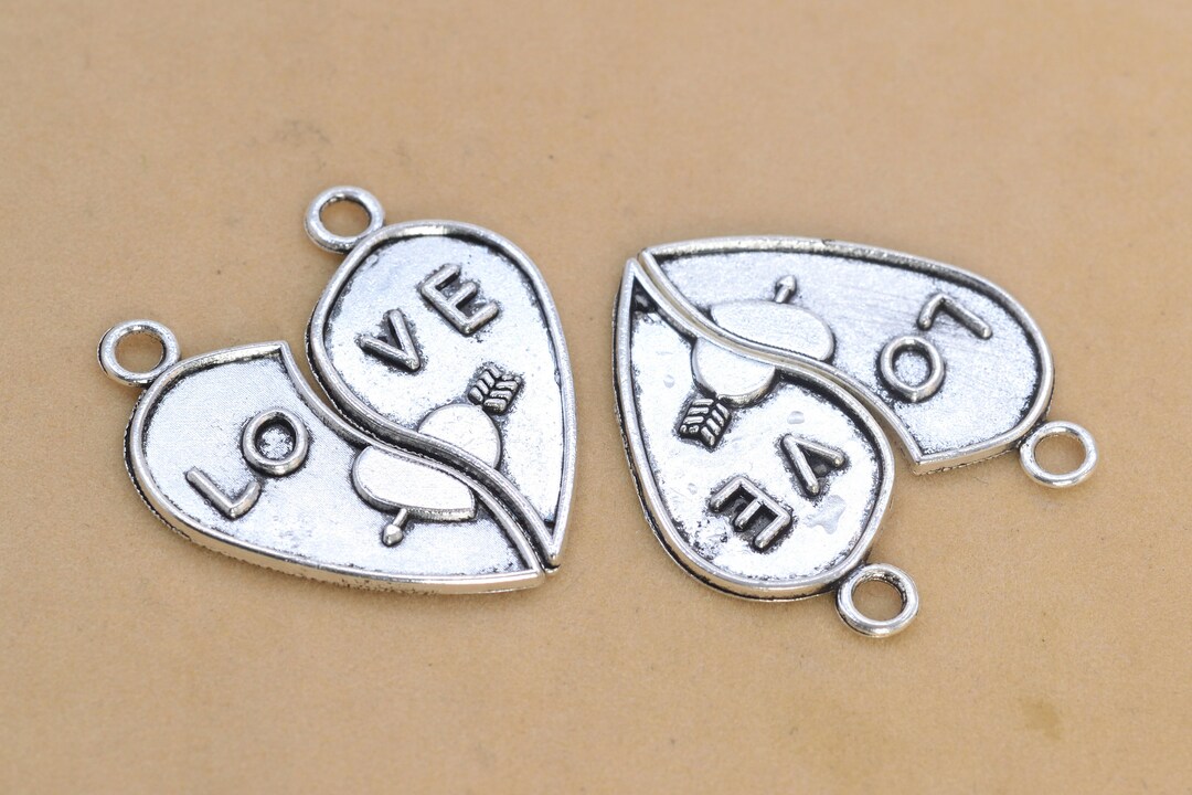 35x20mm Split Heart Charm Couple Jewelry Silver Tone Zinc Alloy 5 Pcs ...