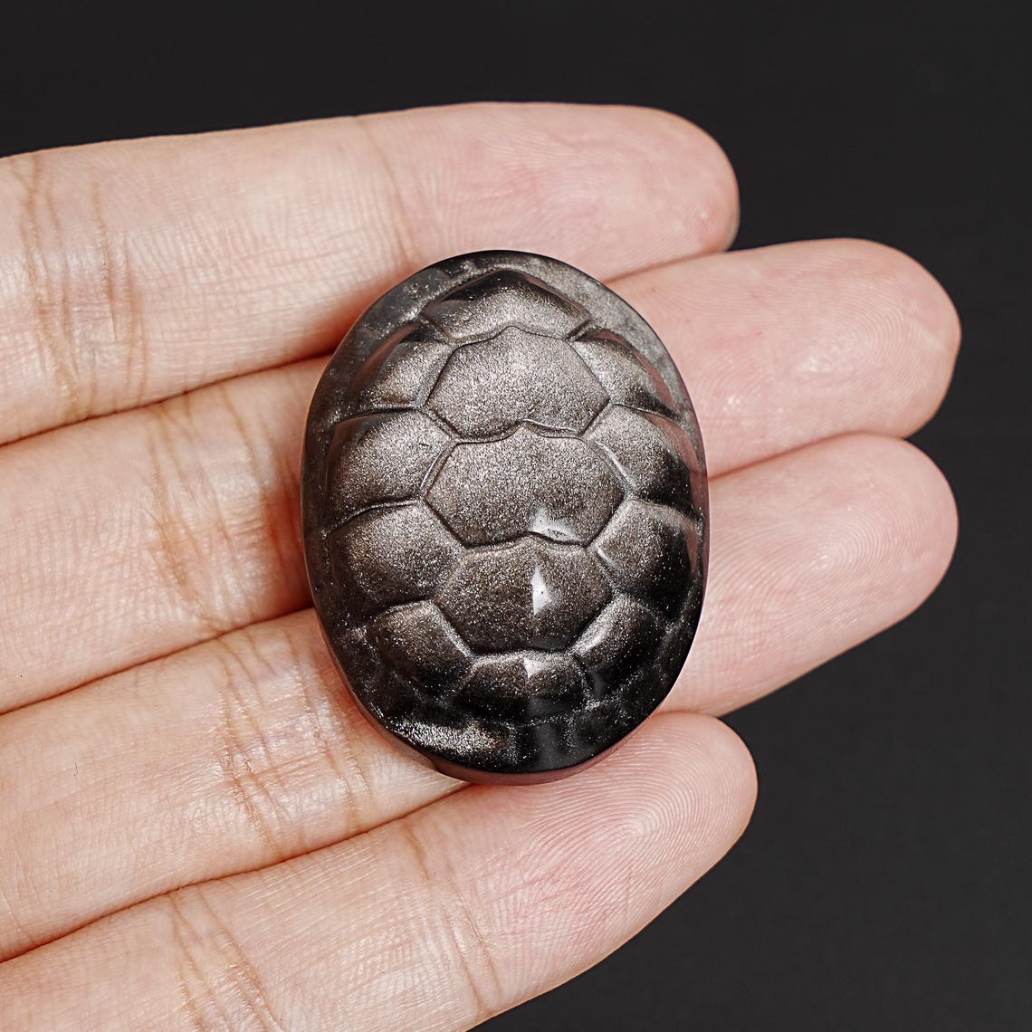 Genuine Natural Silver Obsidian Turtle Shell Pendant Grade AAA Gemstone ...