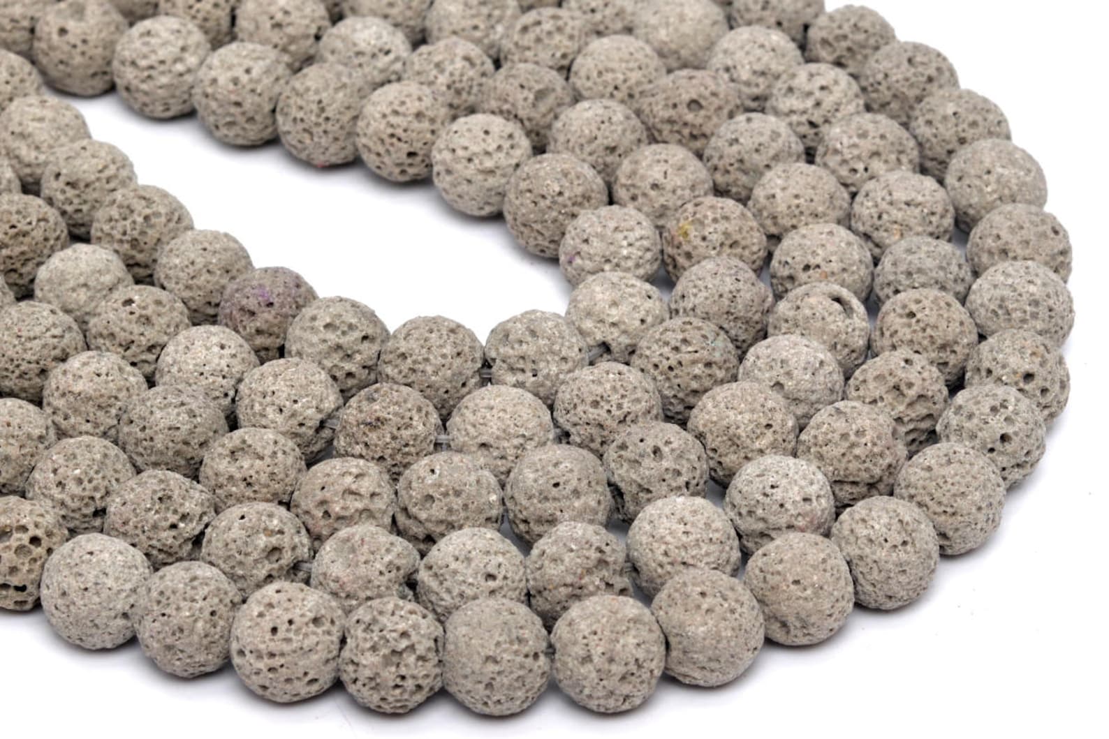 10MM Gray Volcanic Lava Beads Grade A Natural Gemstone Full Strand ...