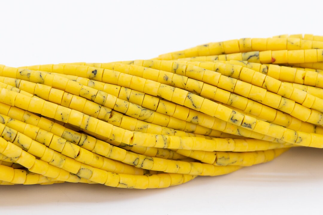 2x2MM Yellow Howlite Beads Full Strand Round Tube Loose Beads 12 Bulk ...