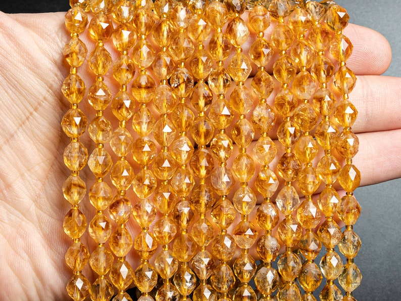 8MM Yellow Citrine Beads Grade AA Genuine Natural Gemstone Drum Barrel ...