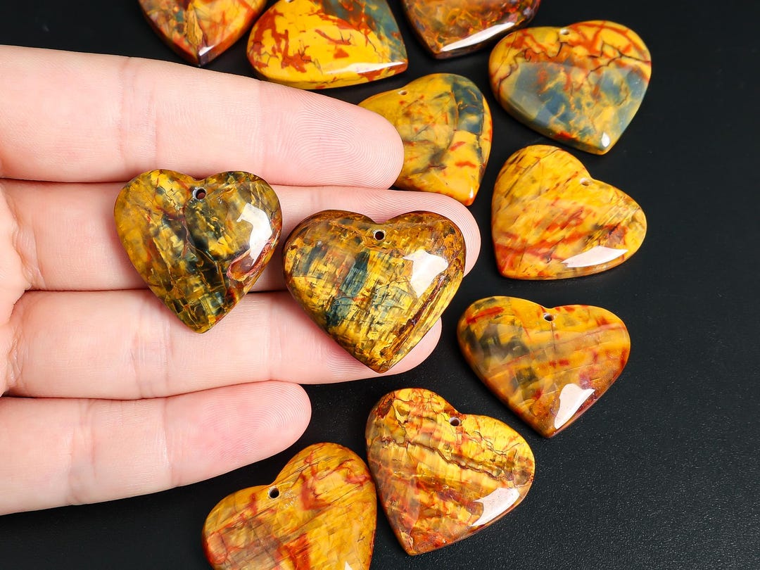 AAA Rare South African Pietersite Heart Pendant Flashy Golden Yellow ...