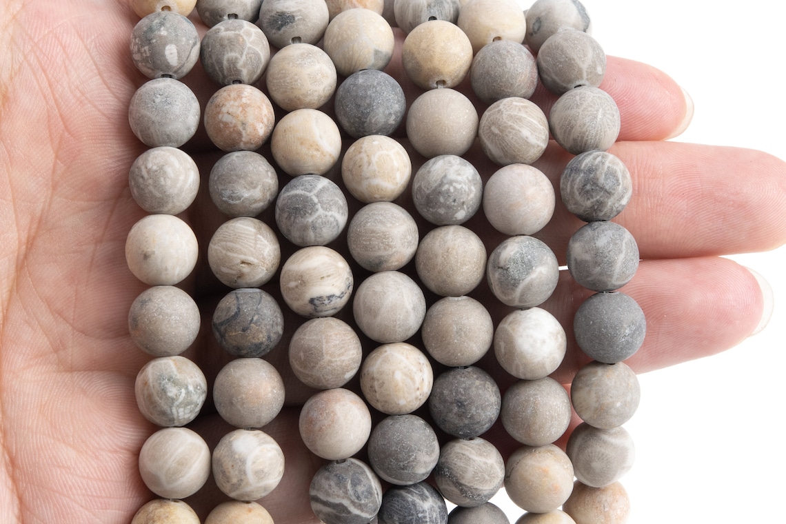10MM Matte Coral Fossil Jasper Beads AAA Genuine Natural Gemstone Half ...