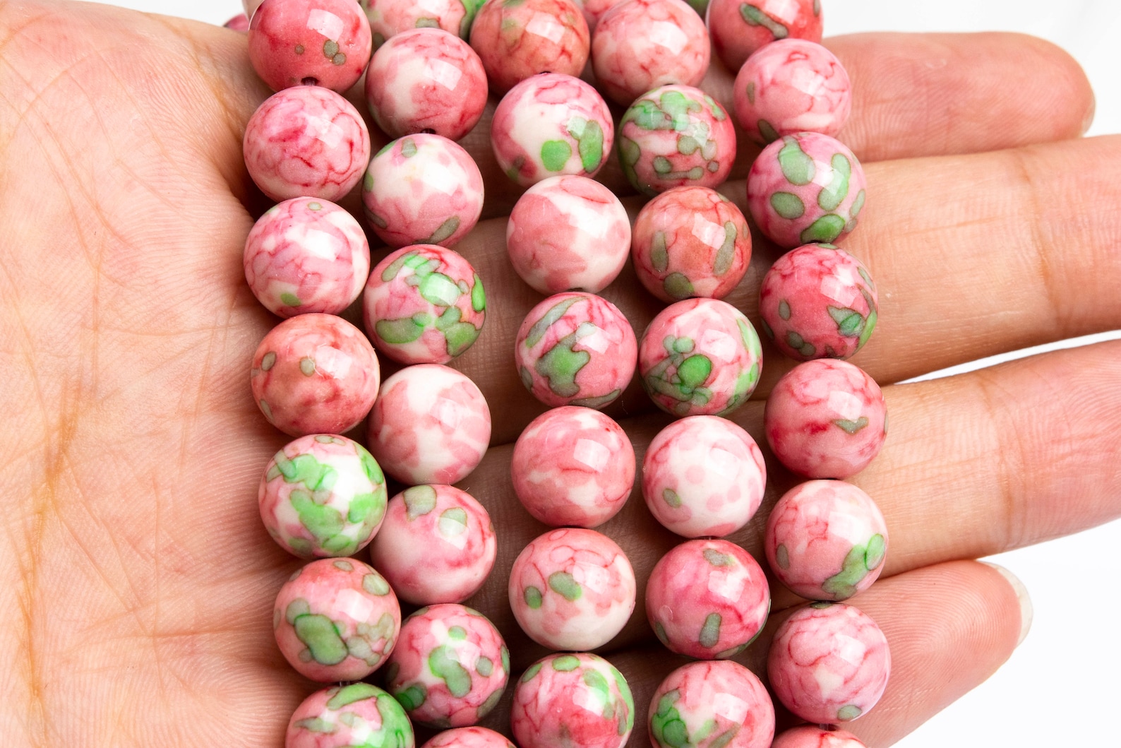 Pink & Green Rain Flower Jade Beads Grade AAA Round Loose | Etsy