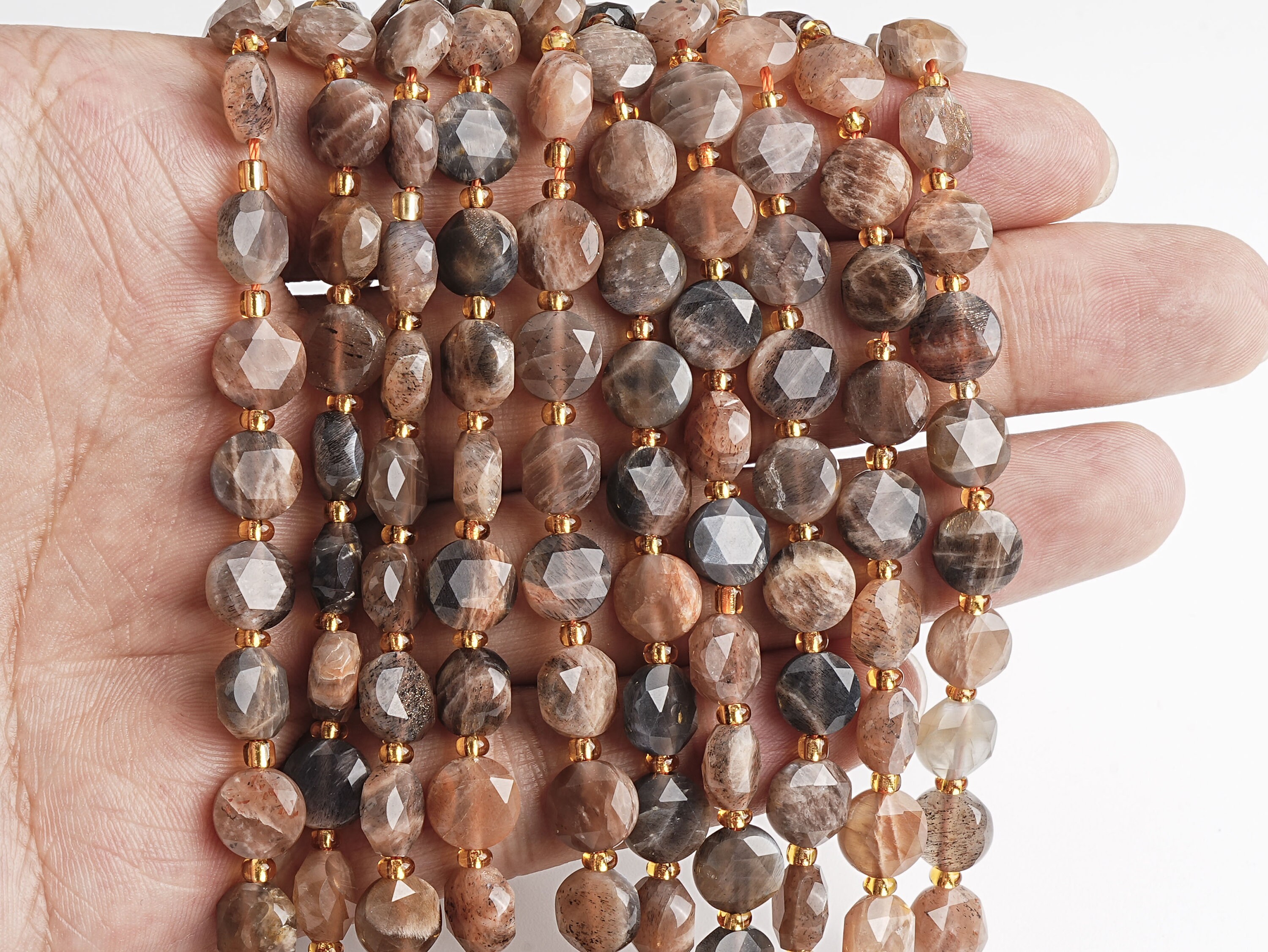 8MM Brown Moonstone Beads Grade AA Genuine Natural Gemstone Faceted ...