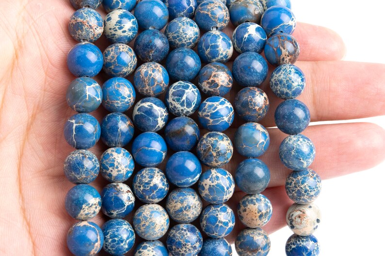 10MM Ocean Blue Imperial Jasper Beads Grade AAA Natural Gemstone Half ...