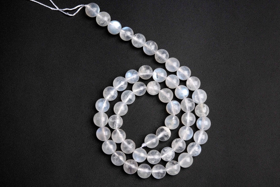 7-8MM Transparent Rainbow Moonstone Tourmaline Inclusions Beads Grade ...