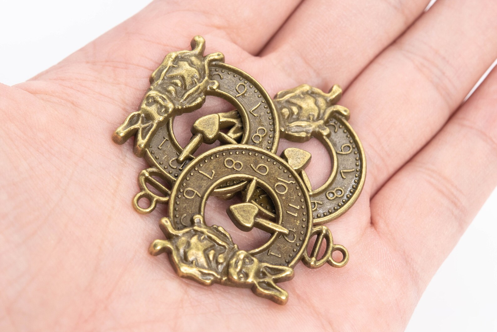 31x25mm Clock & Rabbit Charm Antique Bronze Tone Zinc Alloy Metal Charm ...