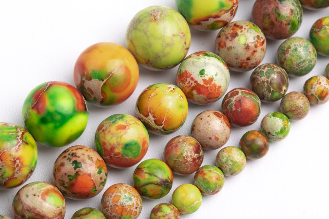 Yellow Green Sea Sediment Imperial Jasper Beads Grade AAA Gemstone Round Loose Beads 4MM 6MM 8MM ...