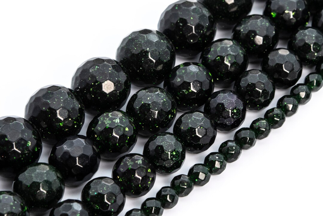 Dark Green Goldstone Beads Grade AAA Micro Faceted Round Loose Beads ...
