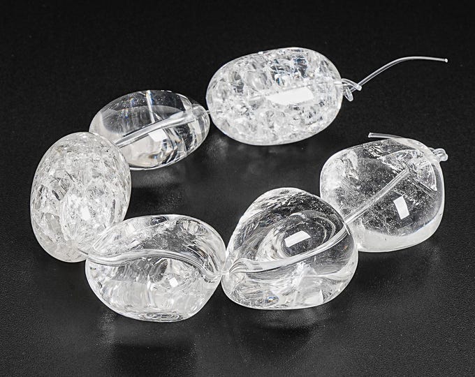 Only One 30X22MM Clear Cracked Crystal Quartz Beads Grade AA Genuine ...
