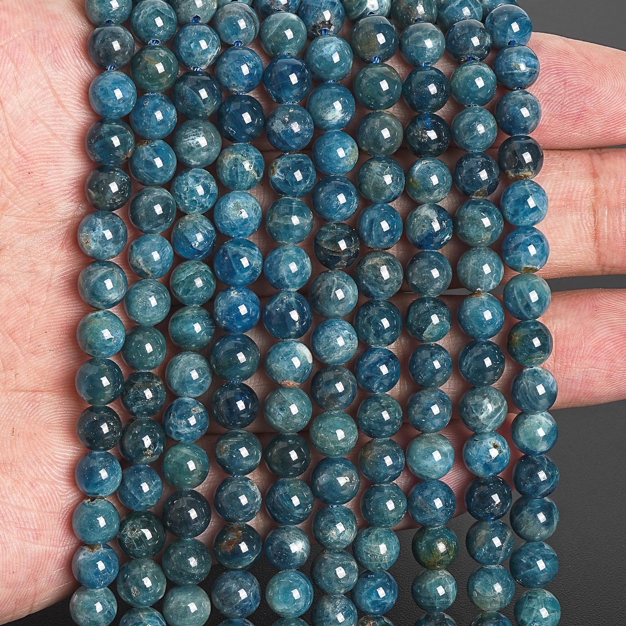 Deep Green Blue Apatite Beads Genuine Natural Gemstone Round Loose ...