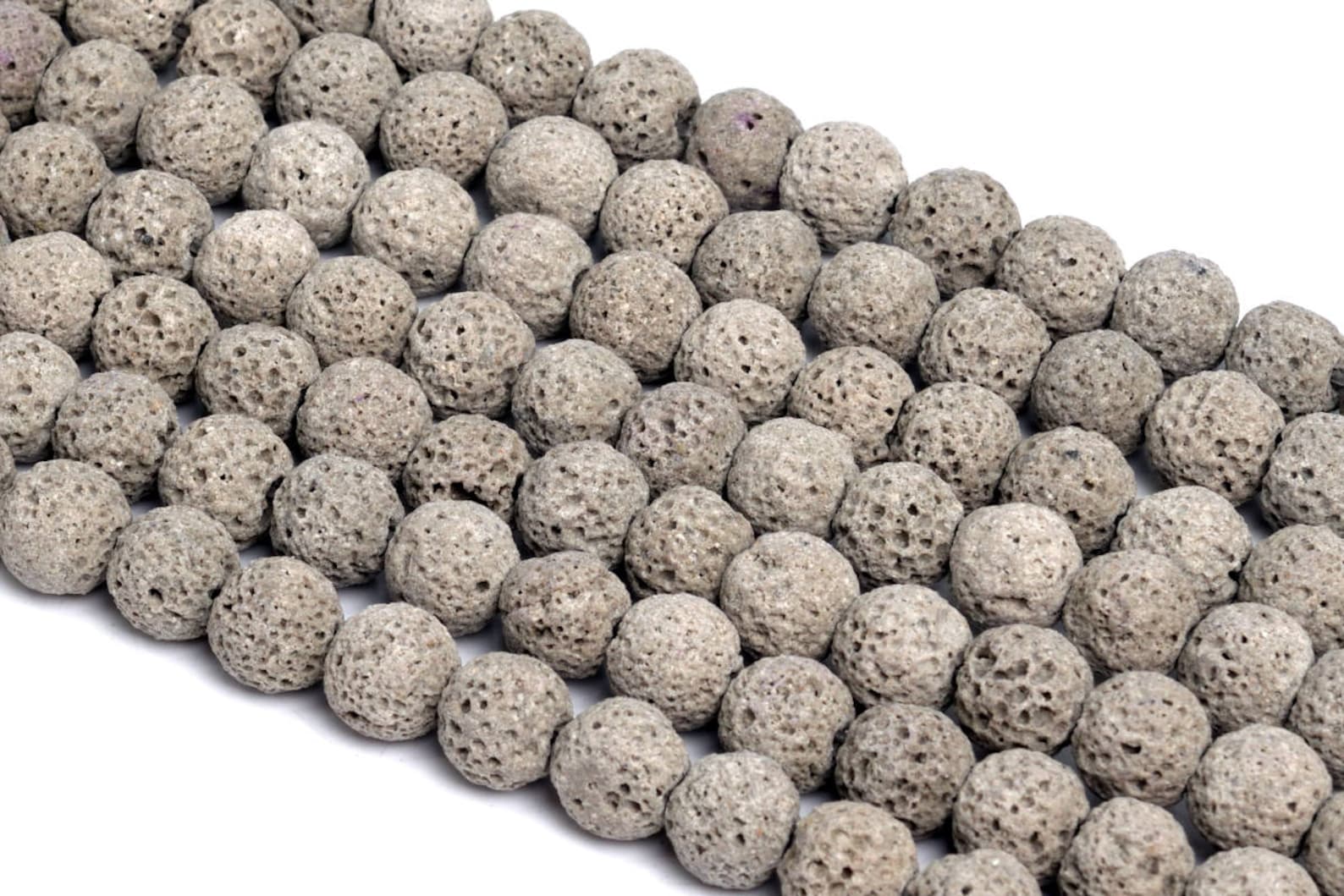 10MM Gray Volcanic Lava Beads Grade A Natural Gemstone Full Strand ...