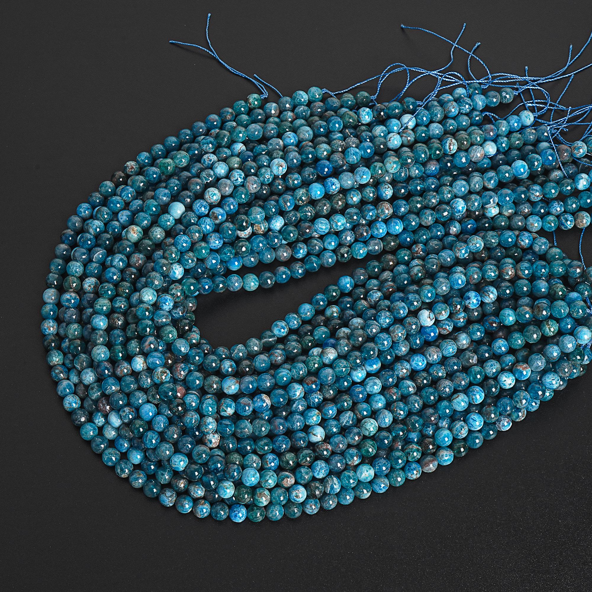 Blue Apatite Beads Genuine Natural Gemstone Round Loose Beads 6MM 8MM ...