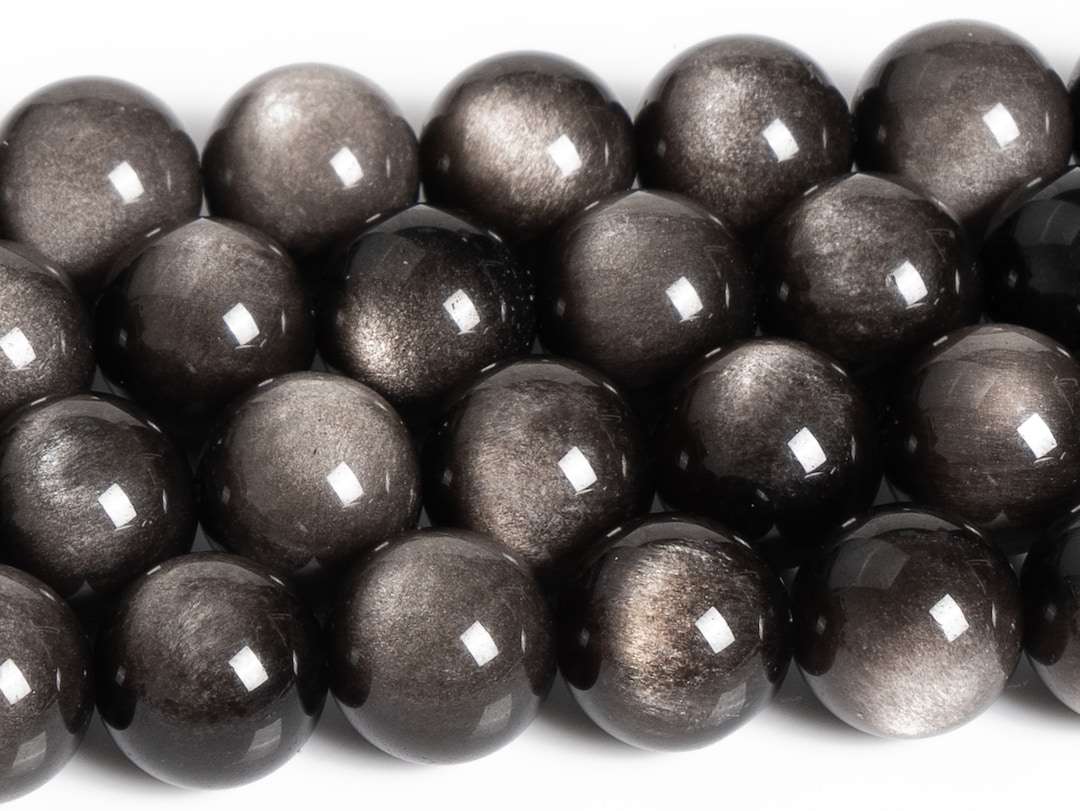 Silver Obsidian Beads Genuine Natural Grade AAA Gemstone Round Loose ...