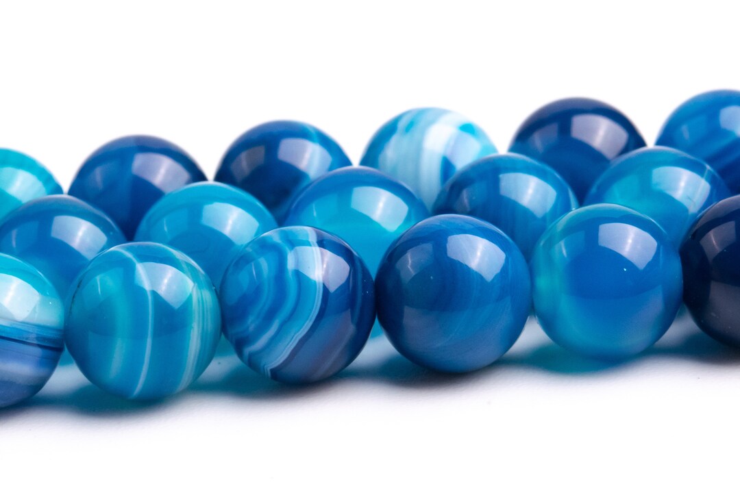 8MM Blue Striped Agate Beads Grade AAA Gemstone Round Loose Beads 15"/7 ...