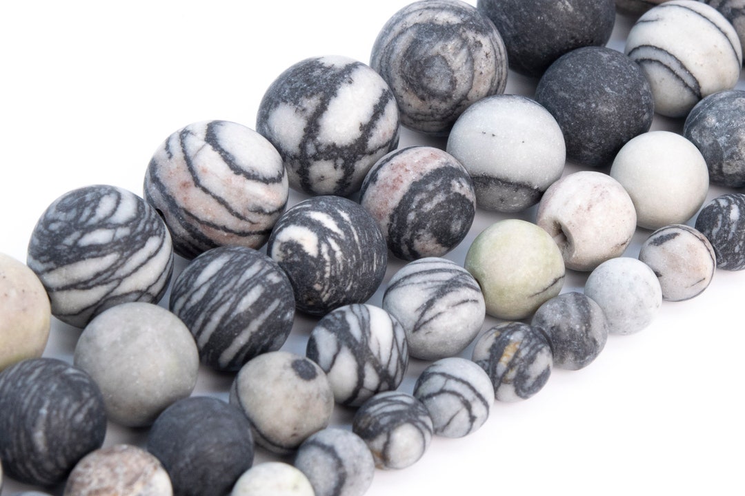 Matte Black Silk Stone Web Jasper Beads Grade AAA Genuine Natural ...