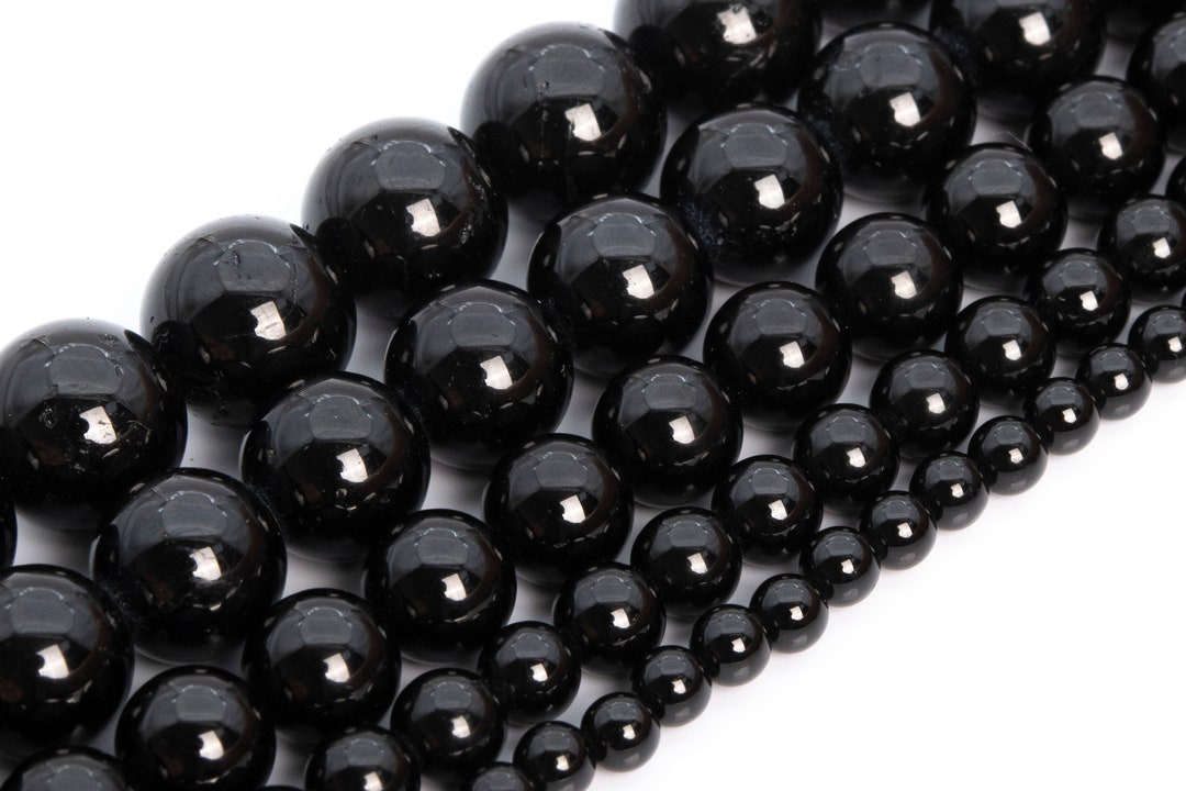 Black Tourmaline Beads Genuine Natural Brazil Grade AAA Gemstone Round ...