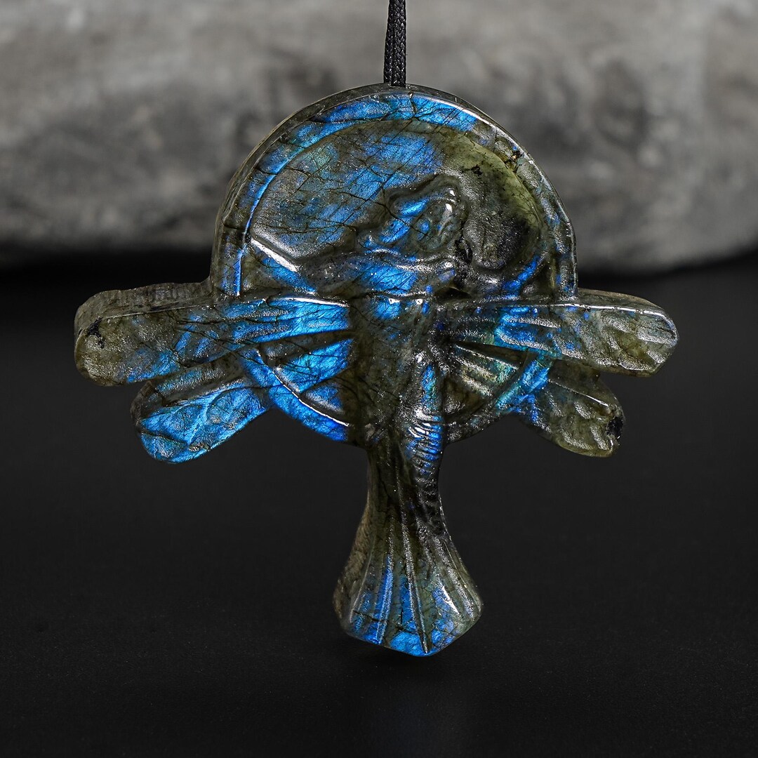 Genuine Natural Blue Flash Labradorite Dragonfly Angel Pendant Grade ...