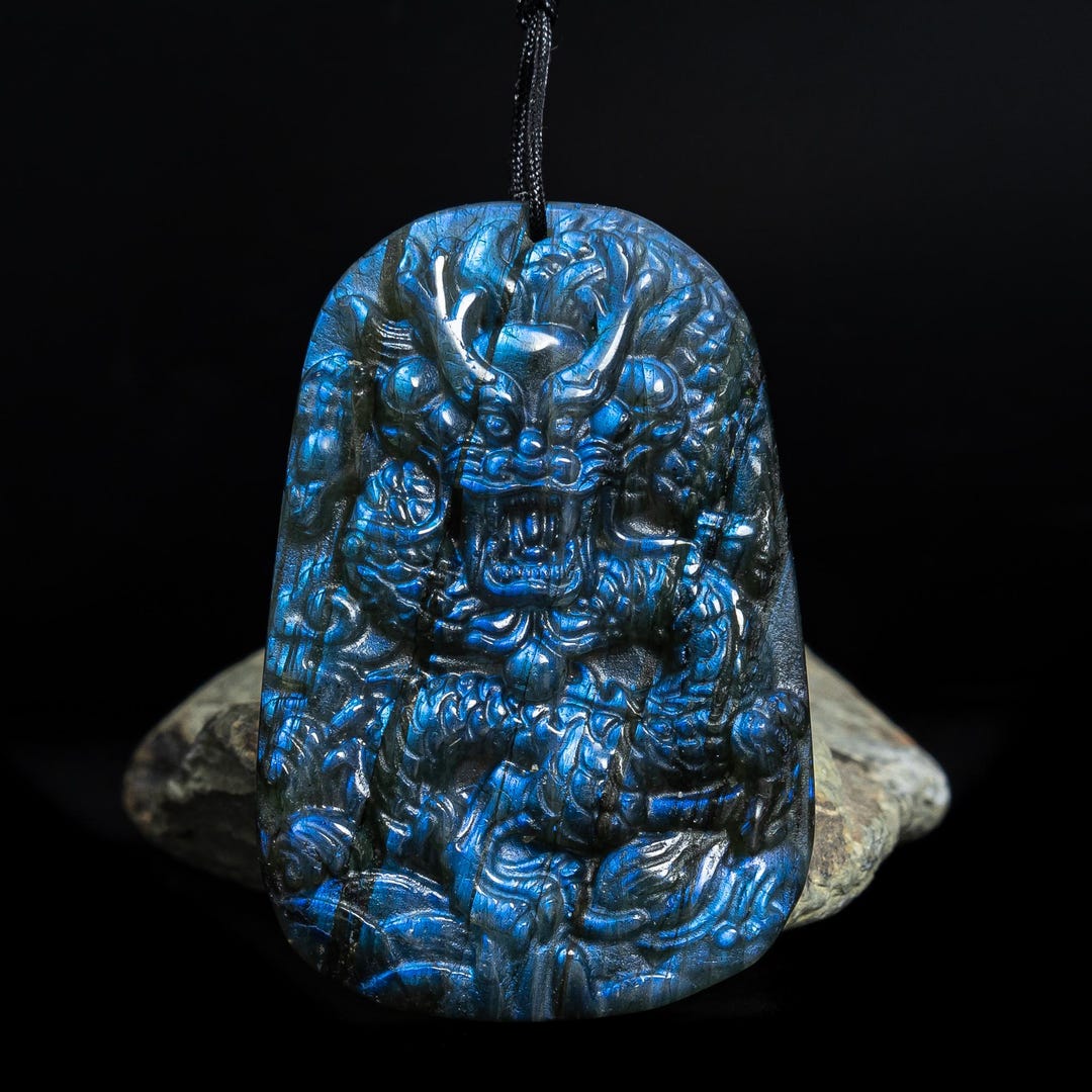 Genuine Natural Blue Flash Labradorite Majestic Chinese Dragon Pendant ...