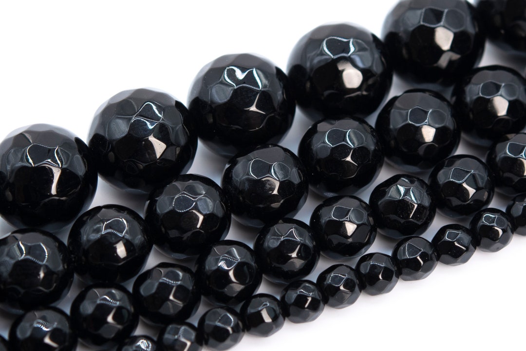Black Agate Beads Grade AAA Genuine Natural Gemstone Micro Faceted ...