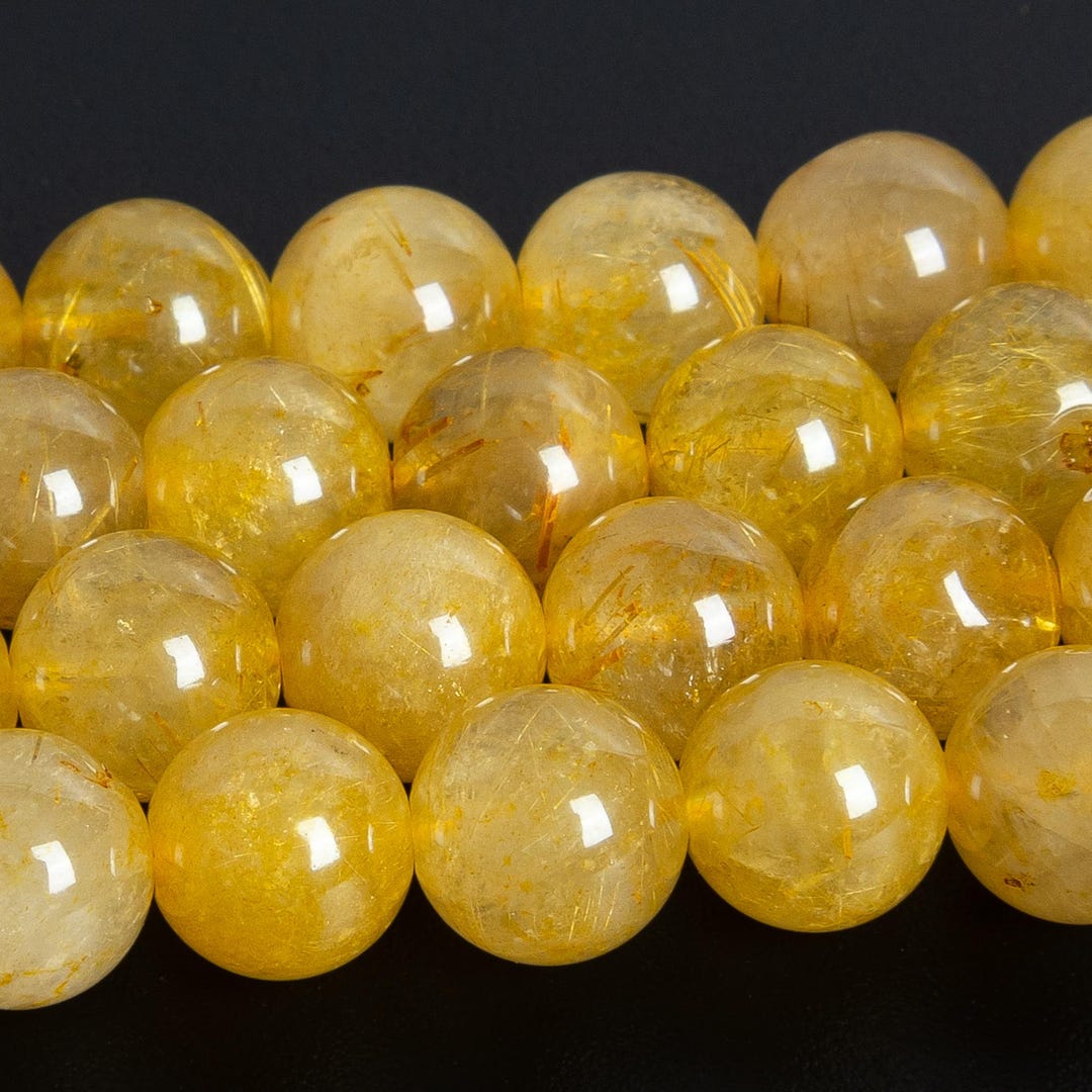 Gold Rutile Quartz Beads Genuine Natural Grade A+ Gemstone Round Loose ...