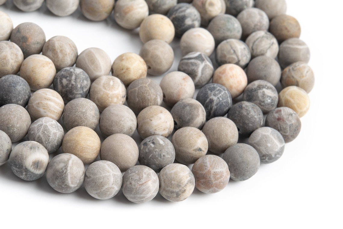 10MM Matte Coral Fossil Jasper Beads AAA Genuine Natural Gemstone Half ...