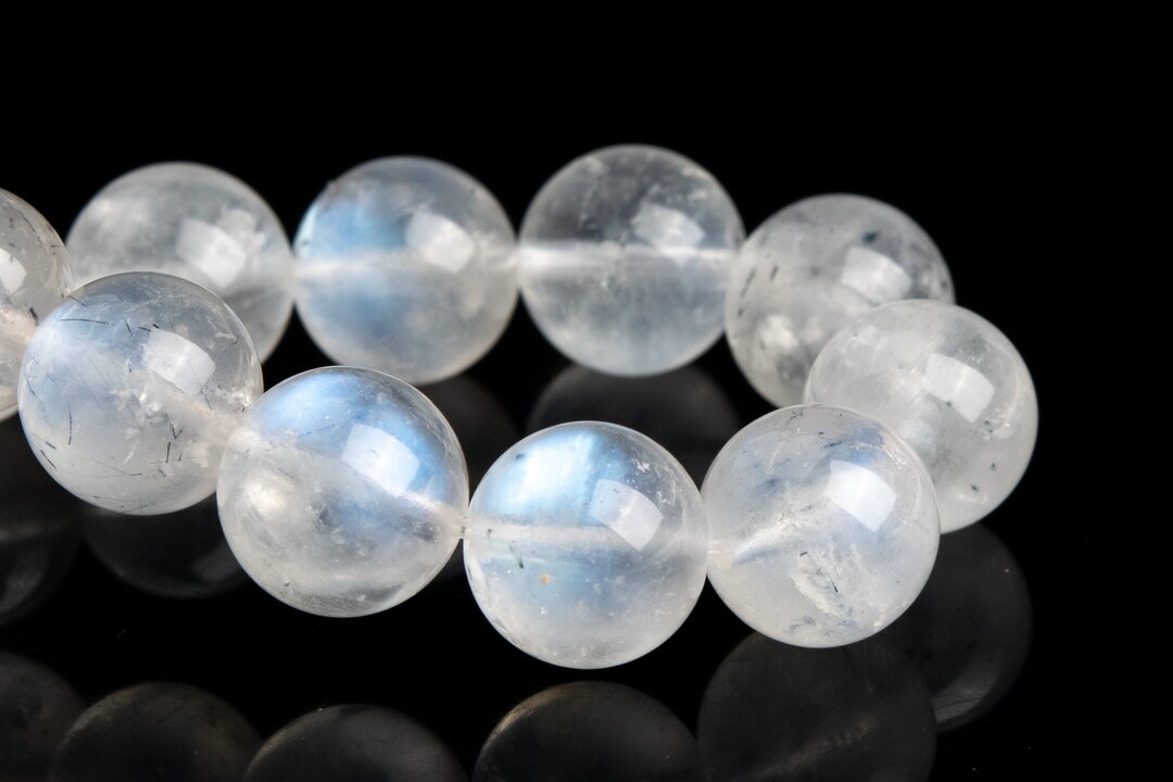 ONLY ONE 9MM Transparent Rainbow Moonstone Tourmaline Inclusions Beads ...