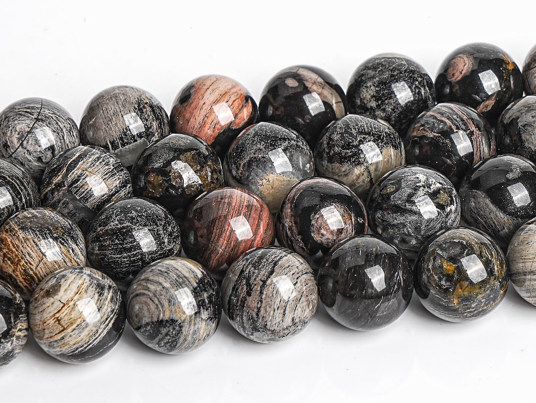 Black Gray Silver Leaf Jasper Beads Genuine Natural Grade A+ Gemstone ...