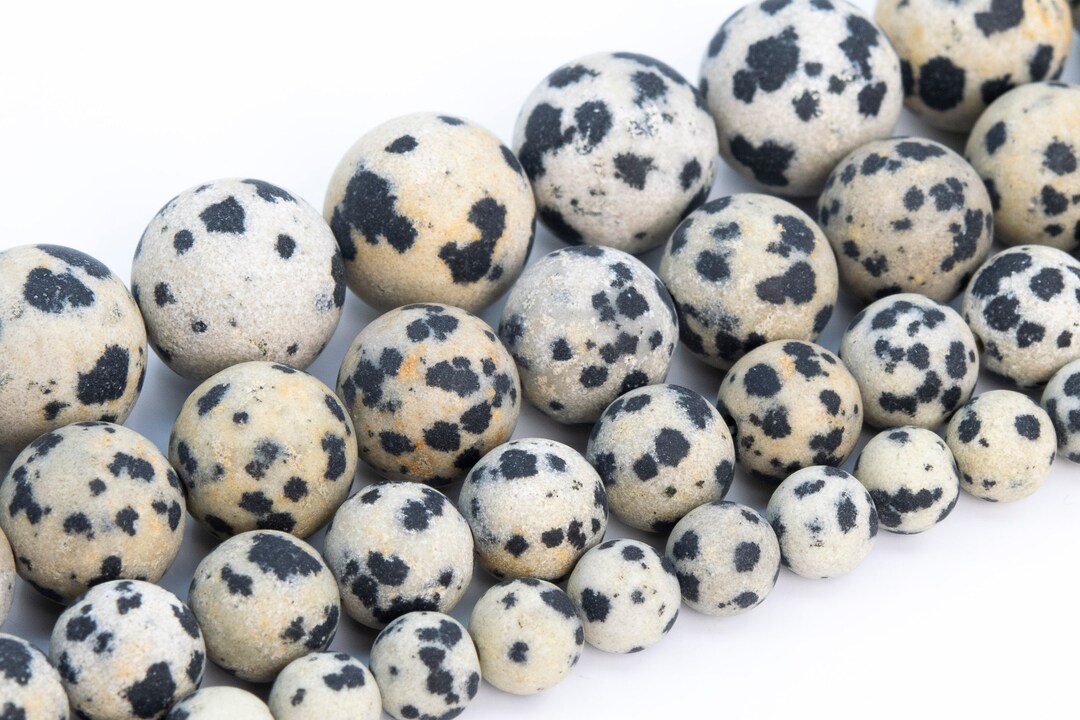 Matte Black & Beige Dalmatian Jasper Beads Grade A Genuine Natural ...