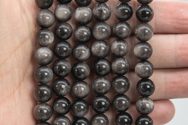 Silver Obsidian Beads Grade AAA Genuine Natural Gemstone Round - Etsy
