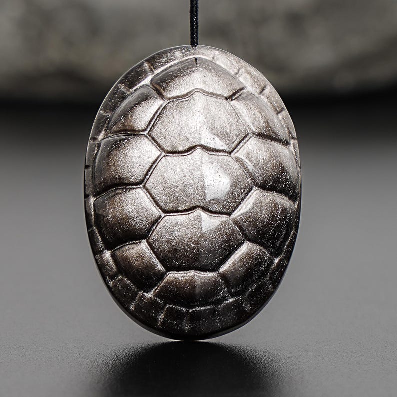 Genuine Natural Silver Obsidian Turtle Shell Pendant Grade AAA Gemstone ...