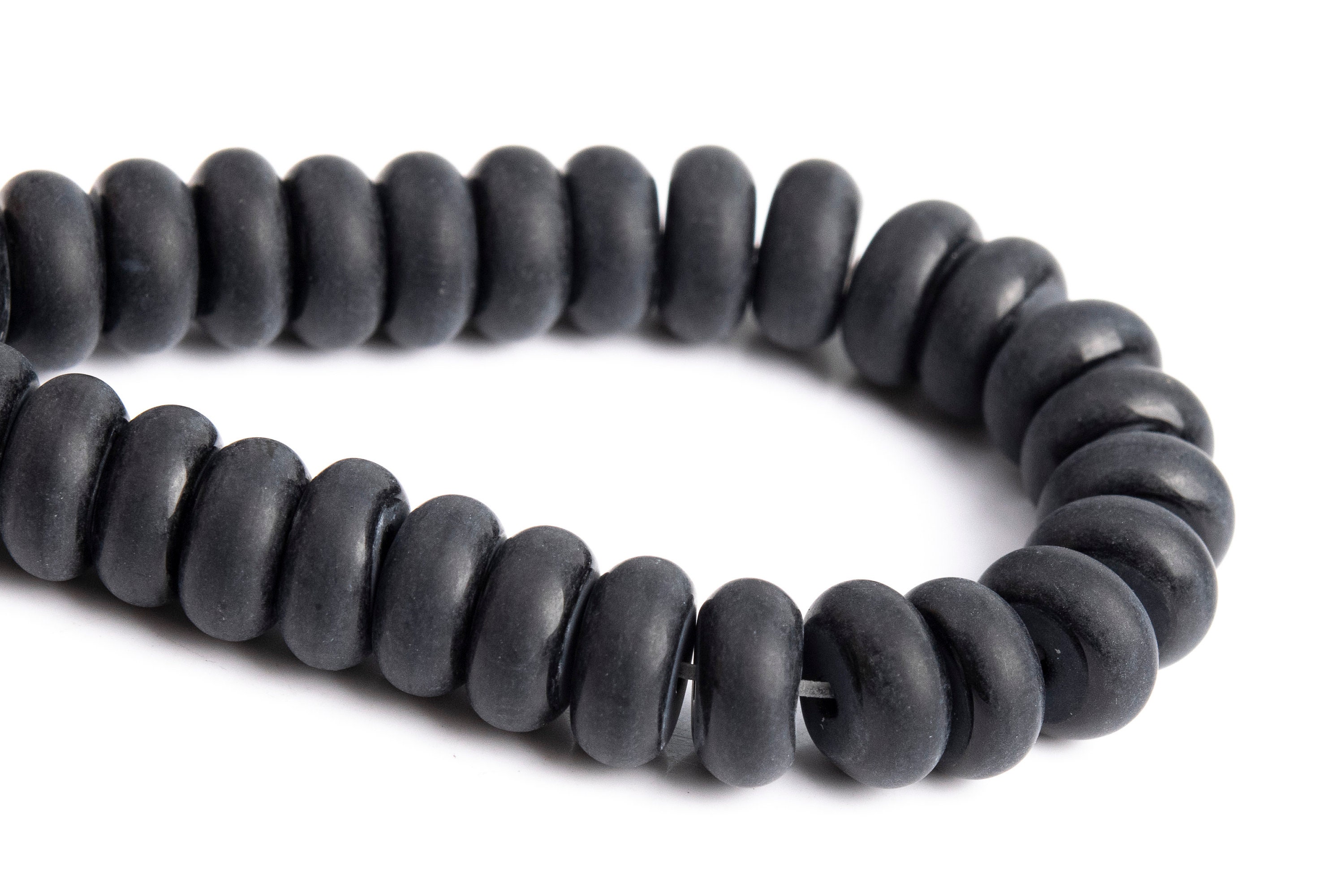 Matte Black Agate Beads Grade AAA Genuine Natural Gemstone Rondelle ...