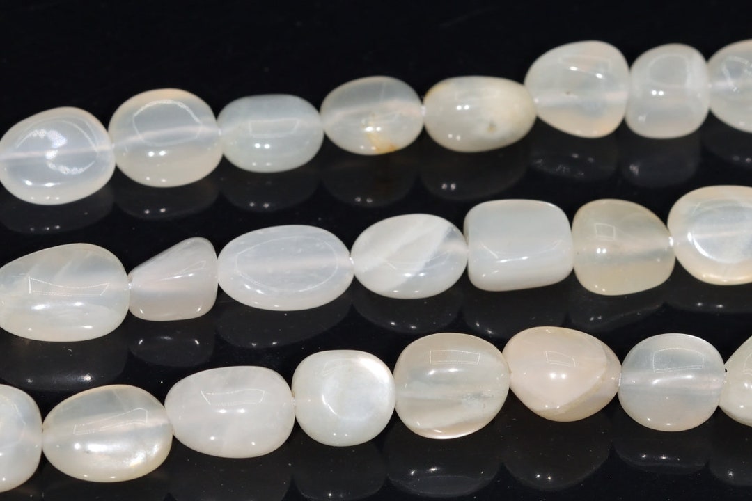 7-9MM White Flash Milky Moonstone Beads Pebble Nugget Grade AA Genuine ...