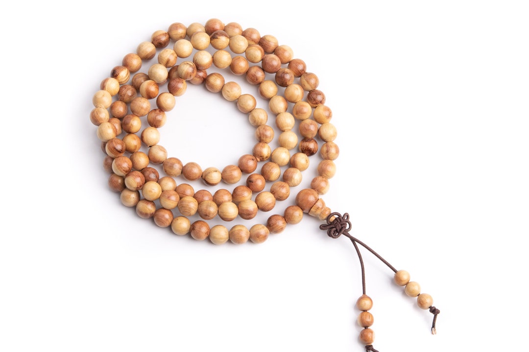 8MM Fragrant Cedar Wood Mala Beads 108 Pcs Natural Round Beads 32