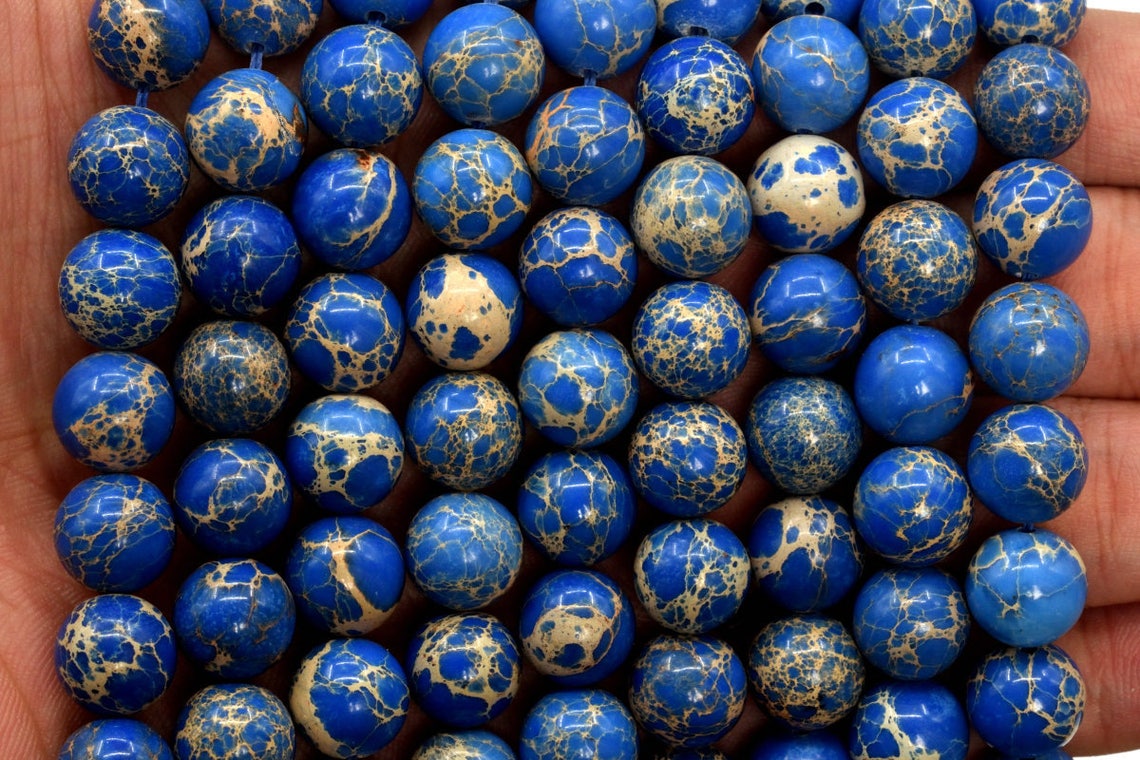 12MM Ocean Blue Imperial Jasper Beads Grade AAA Natural Gemstone Half ...