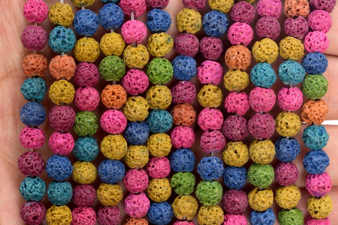 6MM Rainbow Volcanic Lava Beads Grade AB Natural Gemstone Half | Etsy